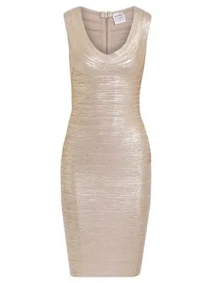 Herve Leger Metallic Coated Bandage Dress - Rose Gold