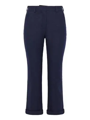 CURRENT/ELLIOTT + CHARLOTTE GAINSBOURG Cropped Wool-blend Felt Slim-leg Pants - Navy
