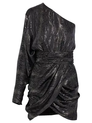 Redemption One-shoulder Metallic Jacquard Mini Dress - Black