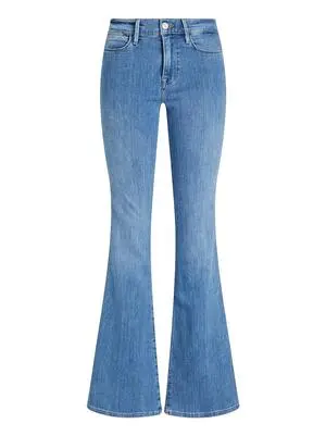 FRAME Le High Flare Distressed High-rise Flared Jeans - Light Denim