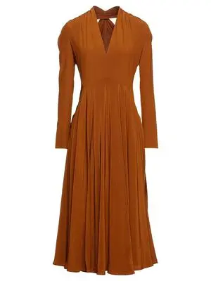 Victoria Beckham Silk Crepe De Chine Midi Dress With Cutouts - Tan