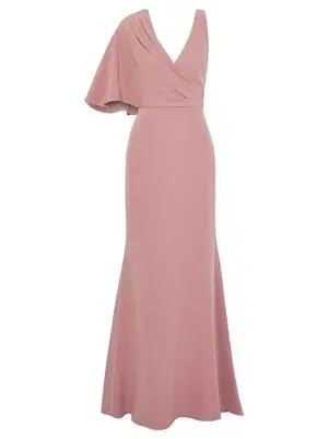 Badgley Mischka Asymmetric Fluted Crepe Gown - Blush