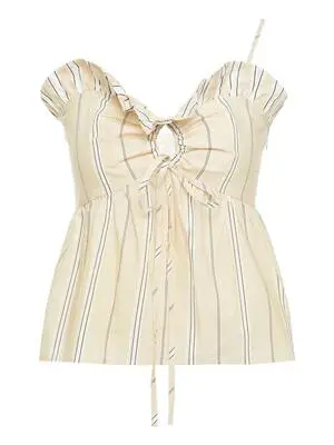 Maje Ruffled Striped Cotton-poplin Top - Beige