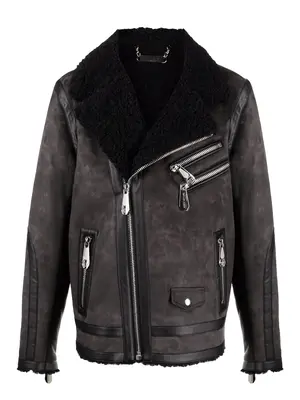 Philipp Plein Iconic Suede Biker Jacket - Black