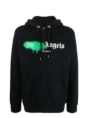 Palm Angels Milano Sprayed-logo Hoodie - Black