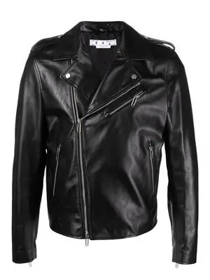 Off-White Diag-print Biker Leather Jacket - Black