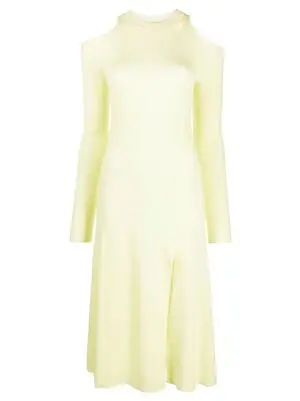 Stella McCartney Ribbed Knit Midi Dress With Cut-out Shoulders And Slit - Yellow