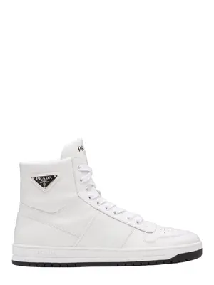 Prada Perforated Triangle-logo High-top Sneakers - White