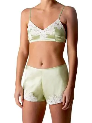 Miguelina Nova Scalloped Lace Silk Shorts - Green