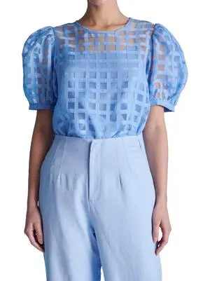 English Factory Windowpane Sheer Top Blue