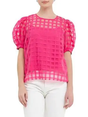 English Factory Windowpane Sheer Top Fuchsia