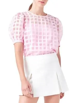 English Factory Windowpane Sheer Top Pink