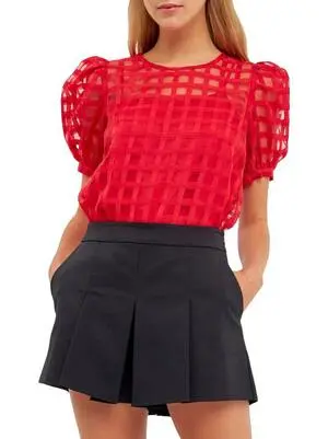 English Factory Windowpane Sheer Top Red