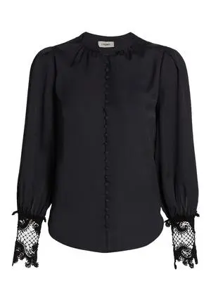 L'Agence Ava Lace Cuff Blouse Black