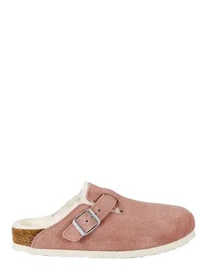 BIRKENSTOCK Women's Boston Shearling-Lined Suede Clogs - Black  Pink