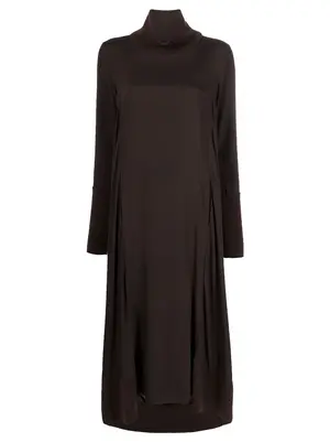 Kristensen Du Nord Draped Long-sleeve Midi Dress - Brown