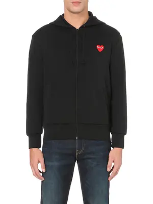 Play Comme Des Garcon Play Heart Logo Jersey Hoodie - Black