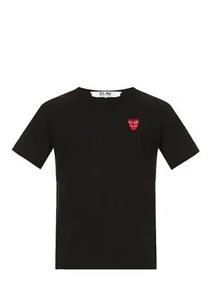 Play Comme Des Garcon Overlap-heart Print Cotton-jersey T-shirt - Black