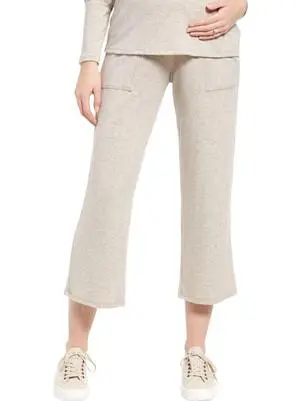 MATERNAL AMERICA Wide Leg Crop Maternity Pants - Oatmeal