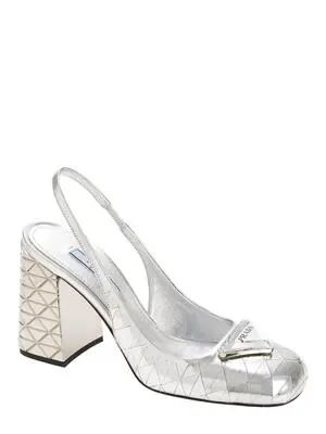 Prada Logo Slingback Sandal - Argento
