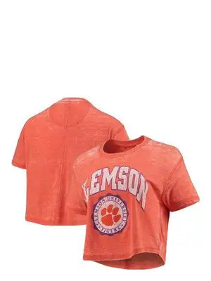 PRESSBOX Clemson Tigers Edith Vintage Burnout Crop T-shirt - Orange