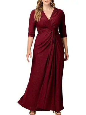 KIYONNA Romanced Moonlight Glitter A-line Gown - Dark Red