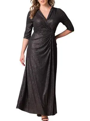 KIYONNA Kiyonna Romanced By Moonlight Glitter A-Line Gown Silver Starlight