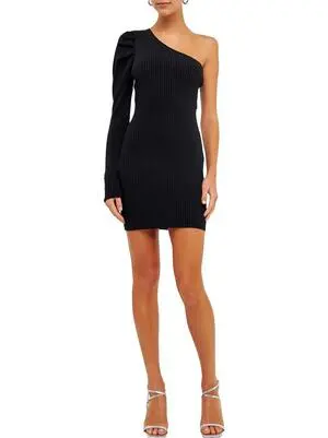 ENDLESS ROSE Endless Rose Puff Sleeve One Shoulder Sweater Dress