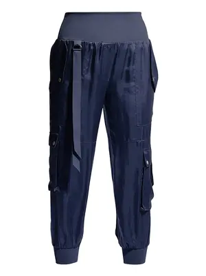 Cinq À Sept Harmony Satin Cargo Jogger Pants - Navy