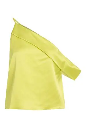 Michelle Mason One-shoulder Draped Silk-satin Top - Chartreuse