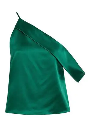 Michelle Mason One-shoulder Draped Silk-satin Top - Emerald