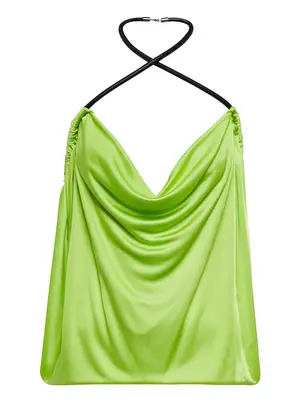 Attico Pauline Leather-trimmed Top - Green
