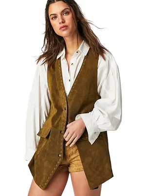 Free People We The Free Low Rider Suede Vest Avocado Tree
