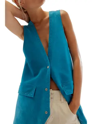 Free People We The Free Low Rider Suede Vest Blue