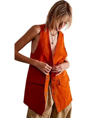 Free People We The Free Low Rider Suede Vest Vermillion