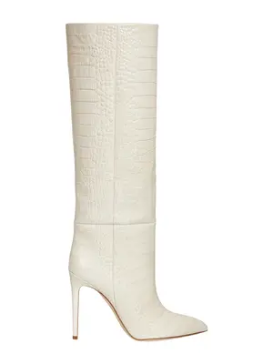 Paris Texas PARIS TEXAS 105mm Croc Embossed Leather Tall Boots Ivory