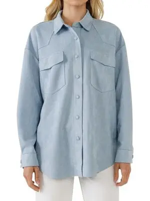 Endless Rose Faux Suede Shacket - Blue