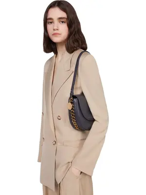 Stella McCartney Stella McCartney Frayme Medium Flap Shoulder Bag Shadow Black