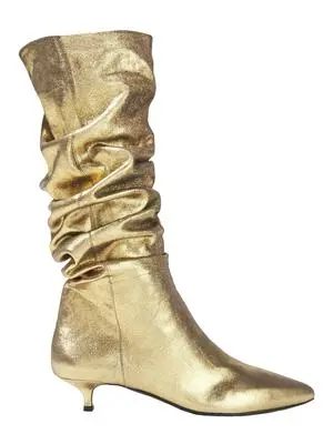 Zimmermann Gathered Metallic Leather Boots - Gold