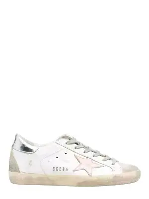 GOLDEN GOOSE Super-star Trainers With Pink Star And Silver Heel Tab - White