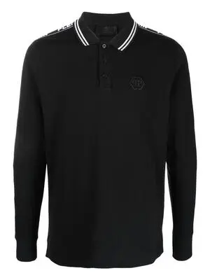 Philipp Plein Logo-tape Cotton Polo Shirt - Black