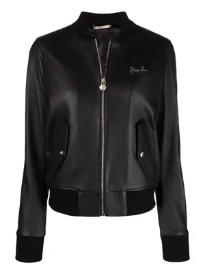 Philipp Plein Leather Bomber Jacket - Black