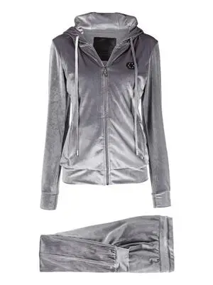 Philipp Plein Logo-embellished Velvet Tracksuit - Grey