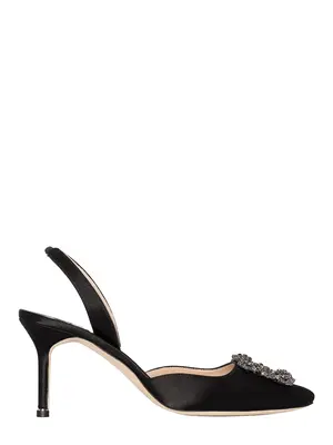 Manolo Blahnik 70mm Hangisi Satin Slingback Pumps - Black