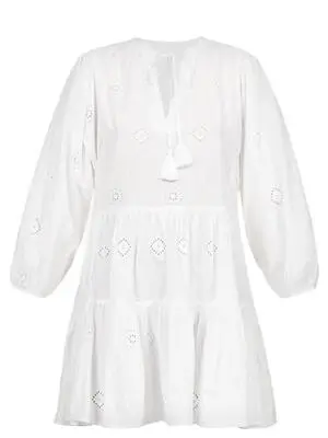 Seafolly Embroidered Puff-sleeves Mini Dress - White