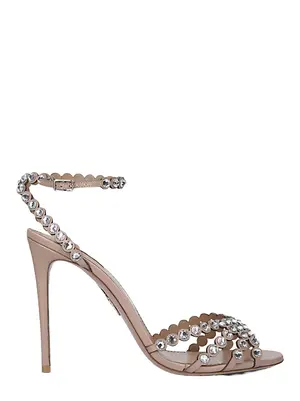 AQUAZZURA Tequila 105 Gem-Embossed Leather Heeled Sandals Pale Pink
