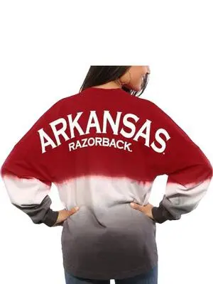 SPIRIT JERSEY Arkansas Razorbacks Ombre Dip-dyed Long Sleeve T-shirt - Cardinal