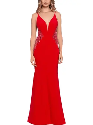 XSCAPE EVENINGS Xscape Evenings Beaded Detail Gown Red