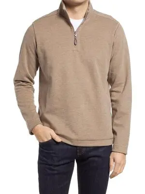 Johnston & Murphy Johnston & Murphy Reversible Quarter Zip Pullover Oatmeal/ Light Gray