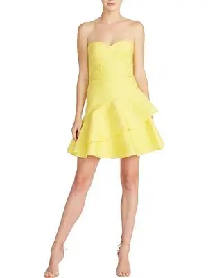 Monique Lhuillier ML Monique Lhuillier Jacquard Strapless Minidress Daffodil